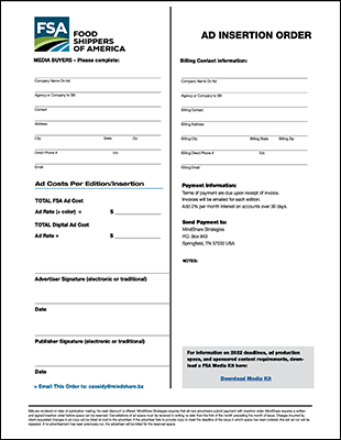 Request the Food Shippers of America Insertion Order